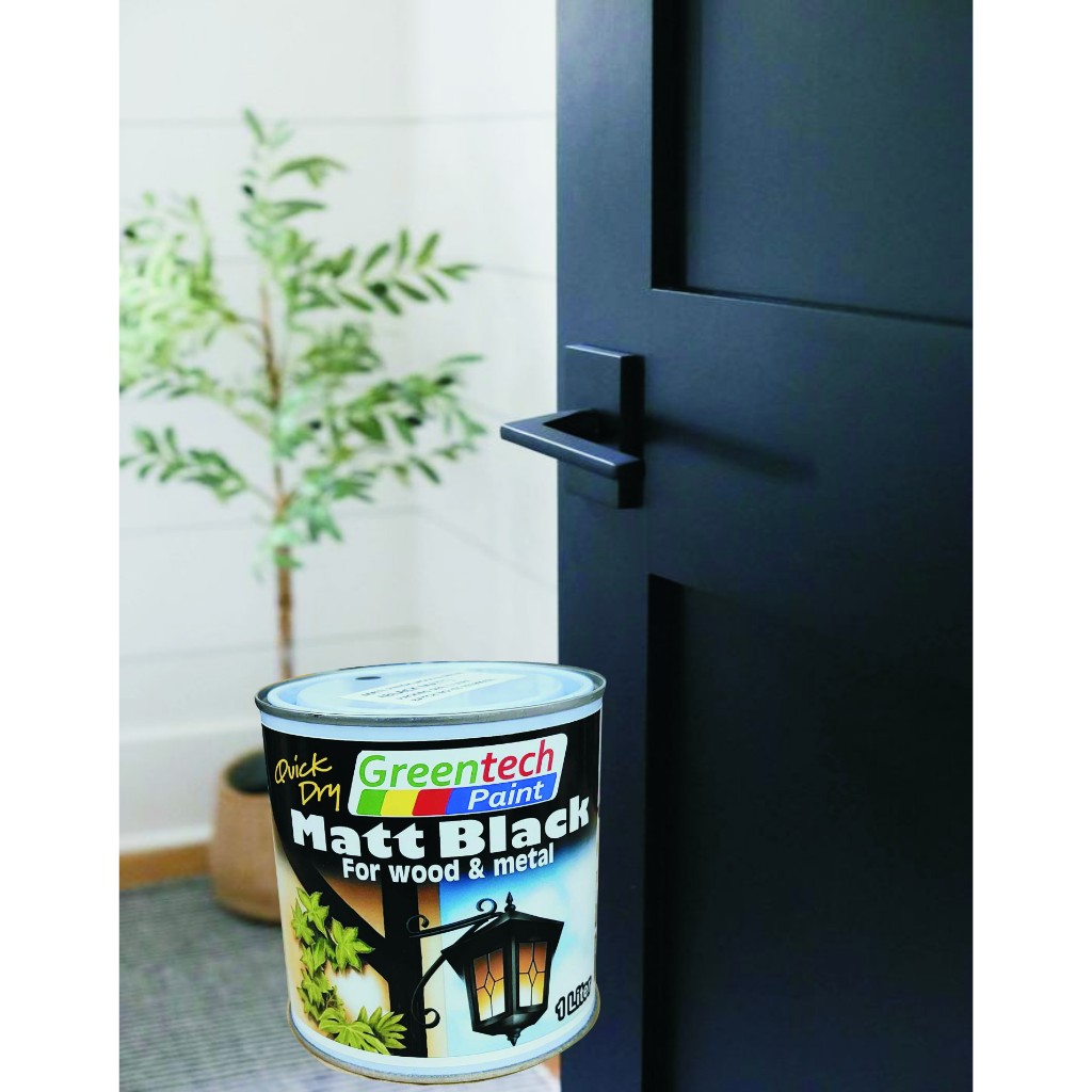 1L ( MATT BLACK ) GREENTECH Brand Metal Paint Matt Black Cat Besi Hitam ...