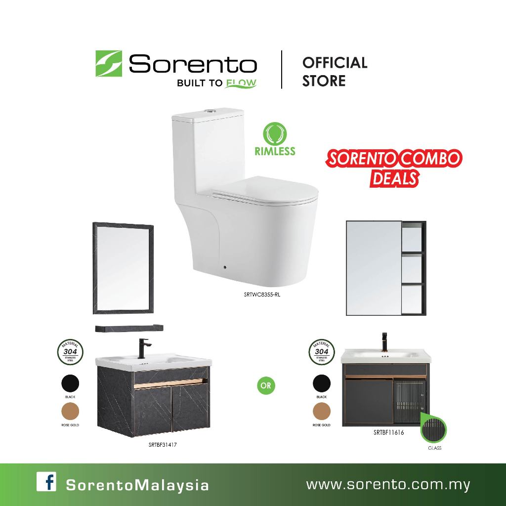 SORENTO SRTWC8355-RL Wc +Basin Cabinet Set Combo set/ stainless steel ...