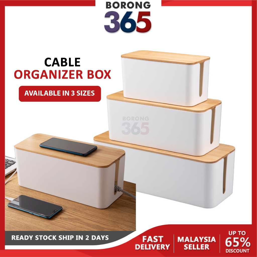 Borong365 Cable Storage Box Wire Plug Hider Organizer Wooden Top Cable ...