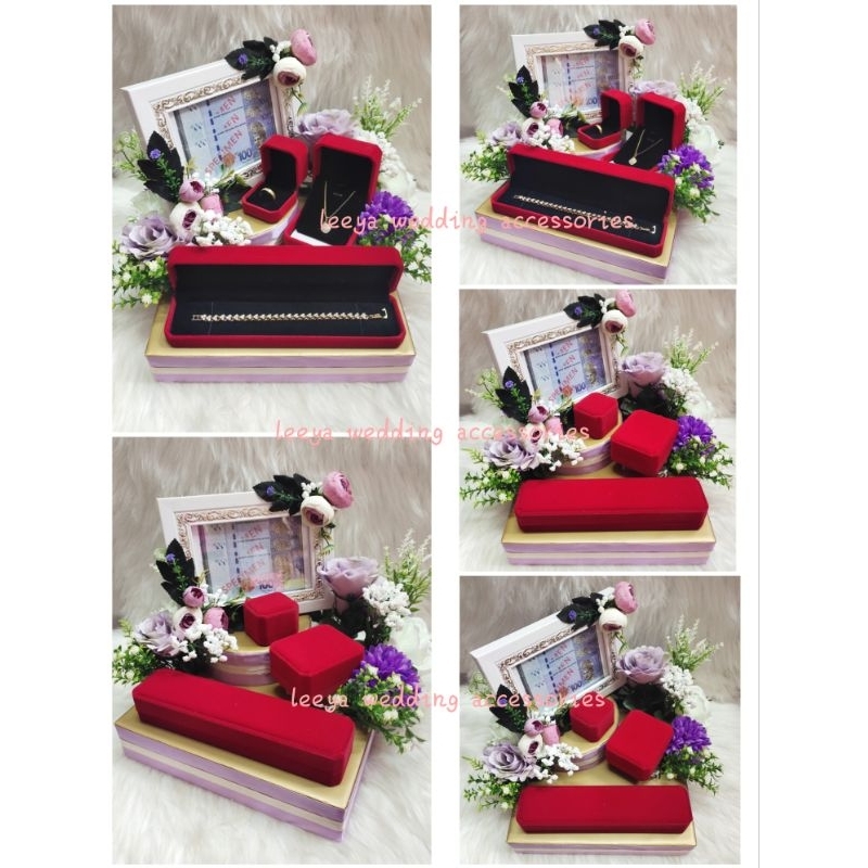 gubahan frame mas kahwin with bekas rantai tangan + bekas rantai leher + bekas cincin(purple ...