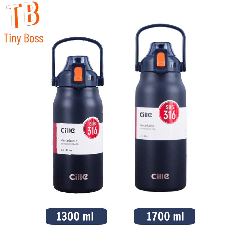 Cille Thermos Tumbler Bottle 1.3L/1.7L Large Capacity Leakproof SUS316 Water Bottle with Straw ...