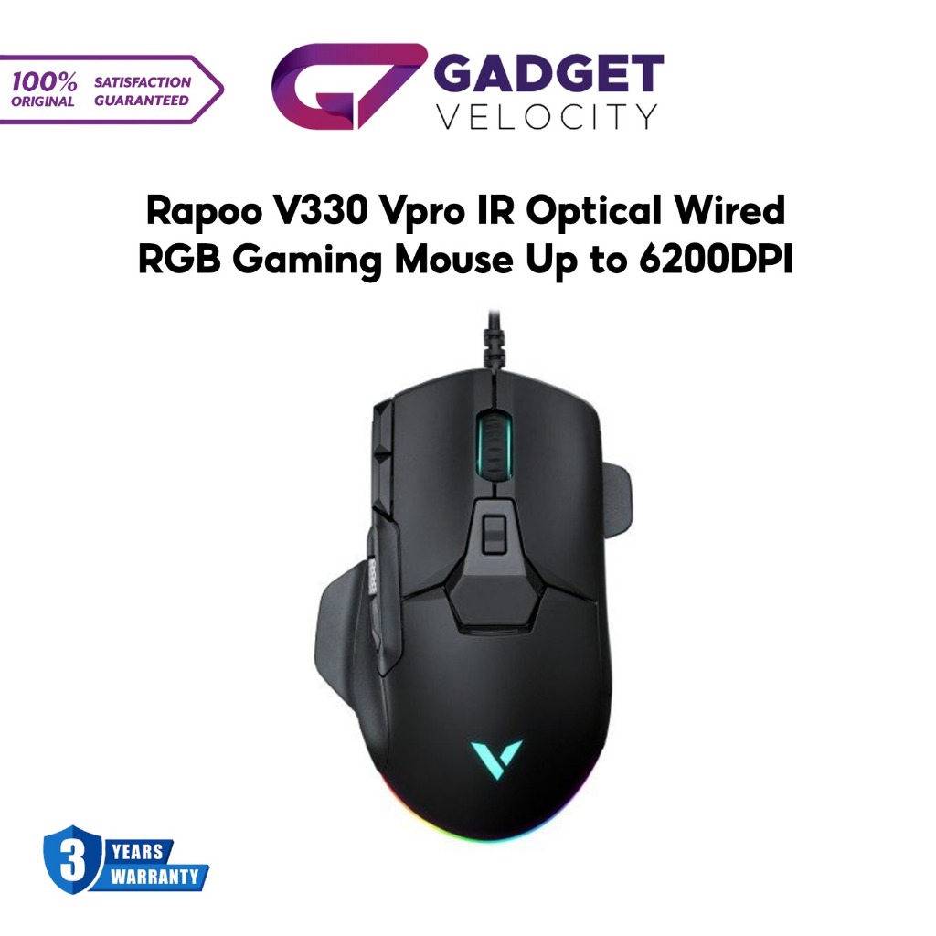 Rapoo V330 Vpro IR Optical Wired RGB Gaming Mouse Up to 6200DPI ...