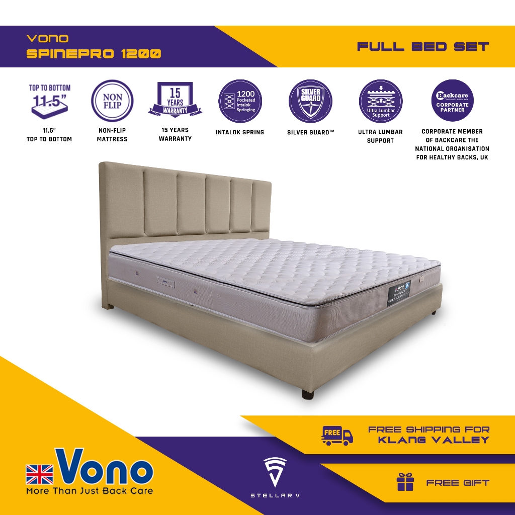 Vono SpinePro 1200 Full Bed Set, 11.5 inch Pocketed Intalok Spring ...