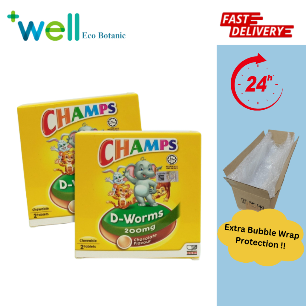 Champs D Worms 200mg Chewable Tablets 2's ---- 蛔虫药,ubat cacing | Shopee ...