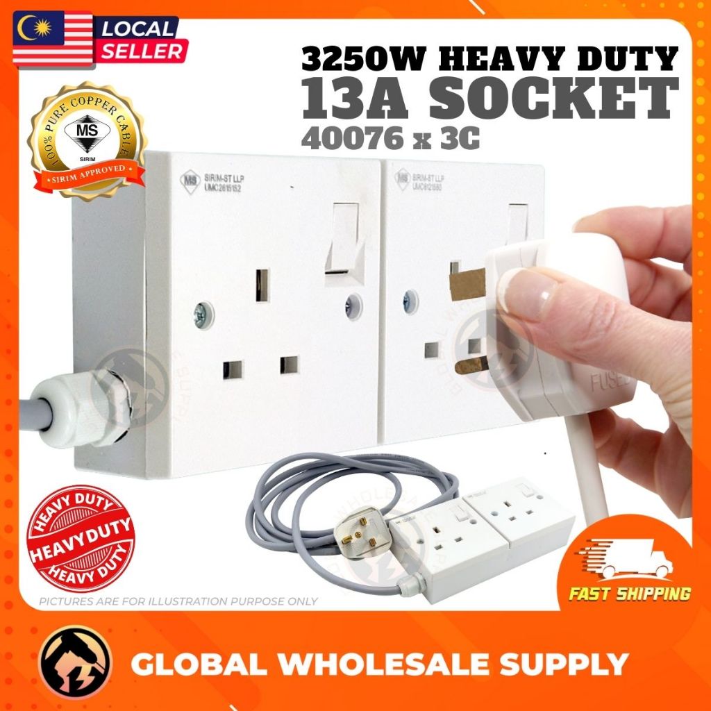 2 WAY Extension Plug Box Wire Copper Heavy Duty Extension Power Socket ...