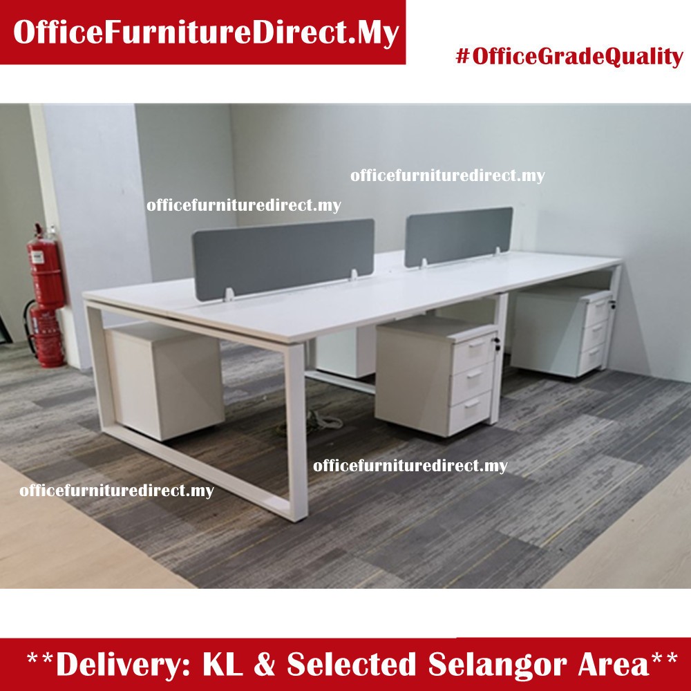 4 Seater Workstation Office Table with Drawer S3 Metal O Leg SQ82 Leg ...
