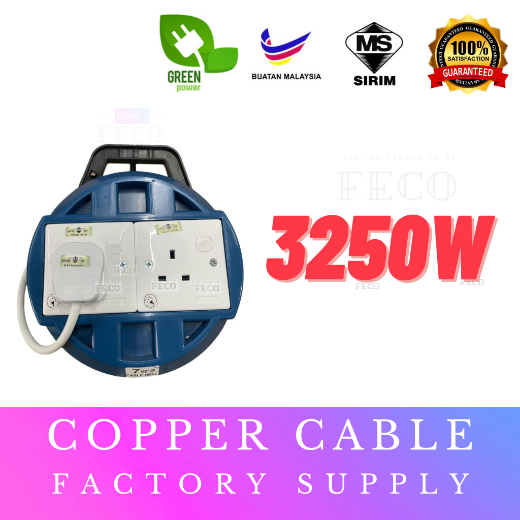 100% Pure Copper 1.25mm Extension Reel Cable Reel Meter Wire 2Gang ...