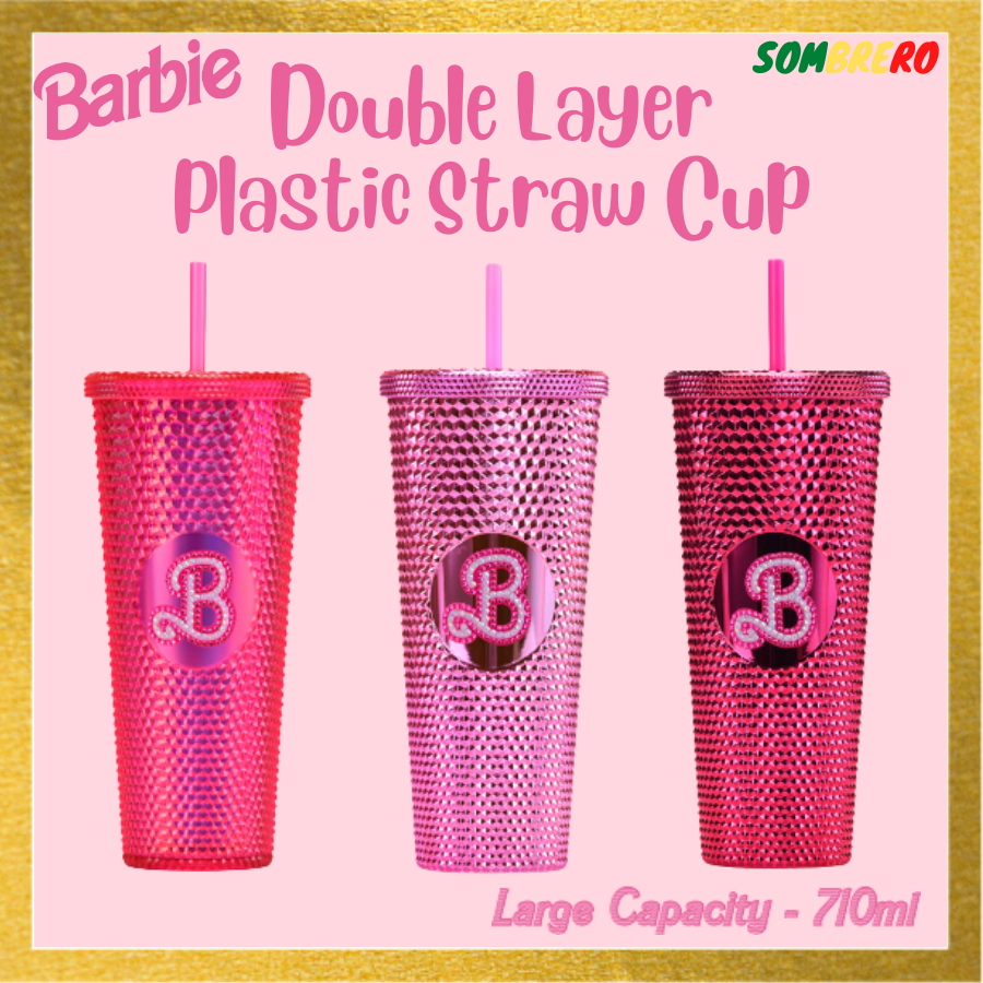 Barbie Plastic Straw Cup 710ml Pink Diamond Stud Bling Bling Water Cup ...