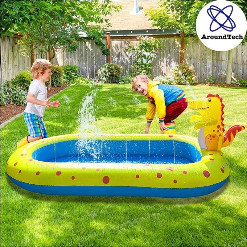 👍🔥[AroundTech]Inflatable Dinosaur Fountain Outdoor Sprinkler Play Mat ...