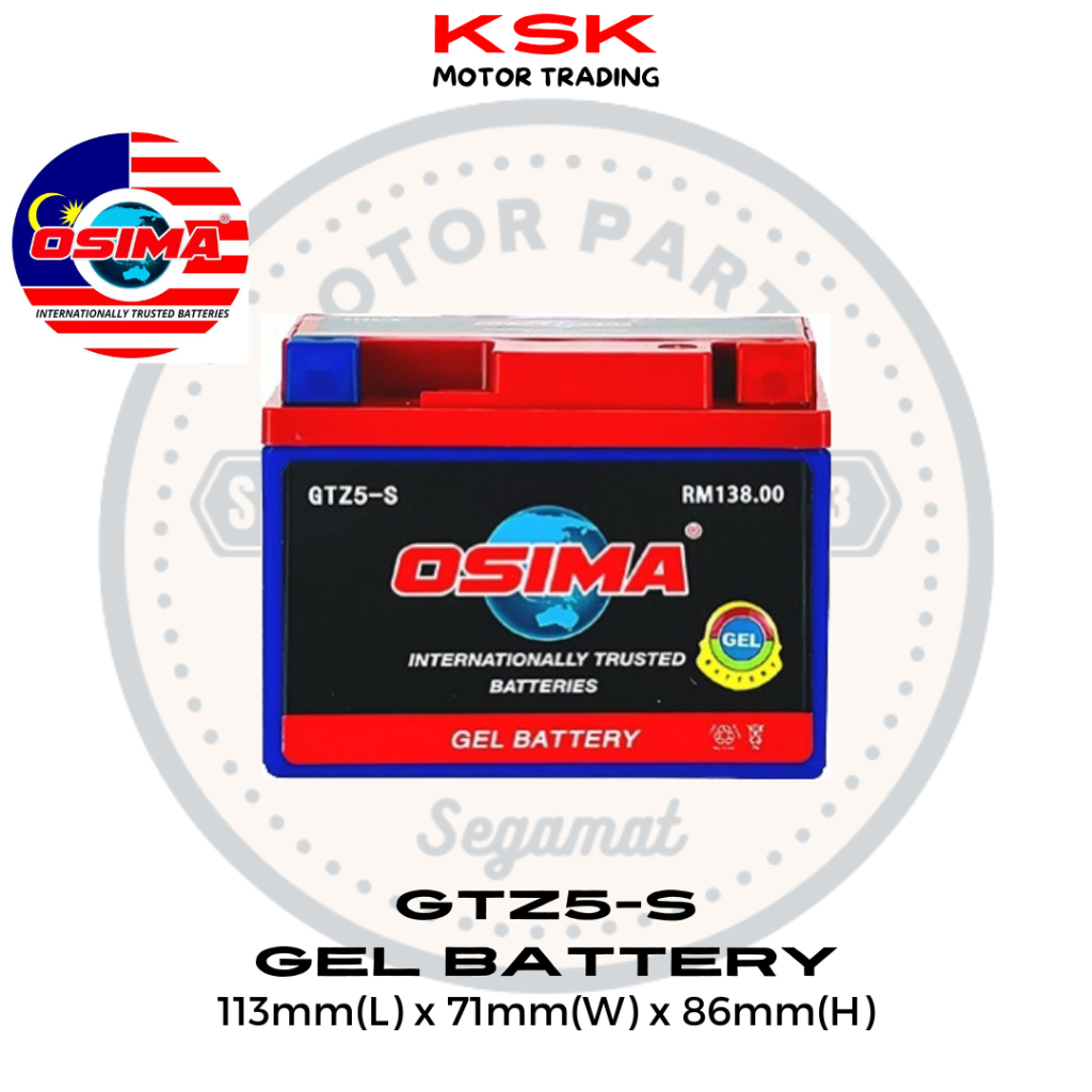 OSIMA GTZ5-S GEL BATTERY MOTORSIKAL BATERI 12V5AH GTZ5 YTZ4 YTZ5 YTZ5S ...