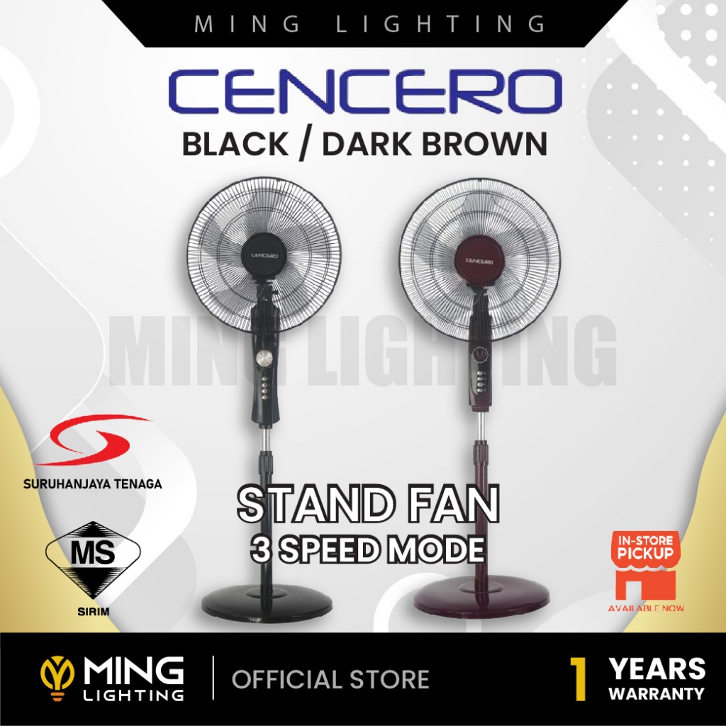 (Sirim) CENCERO Stand Fan 3 Speed 16 Inches AC Motor Timer Fans 5 AS Blades Kipas Meja Berdiri ...
