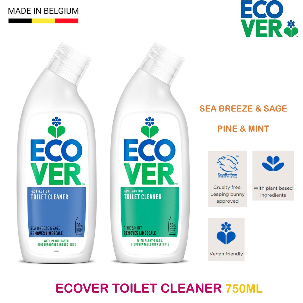 ECOVER TOILET CLEANER 750ML - PINT & MINT / SEA BREEZE & SAGE I PLANT BASED I TRIPLE ACTION ...