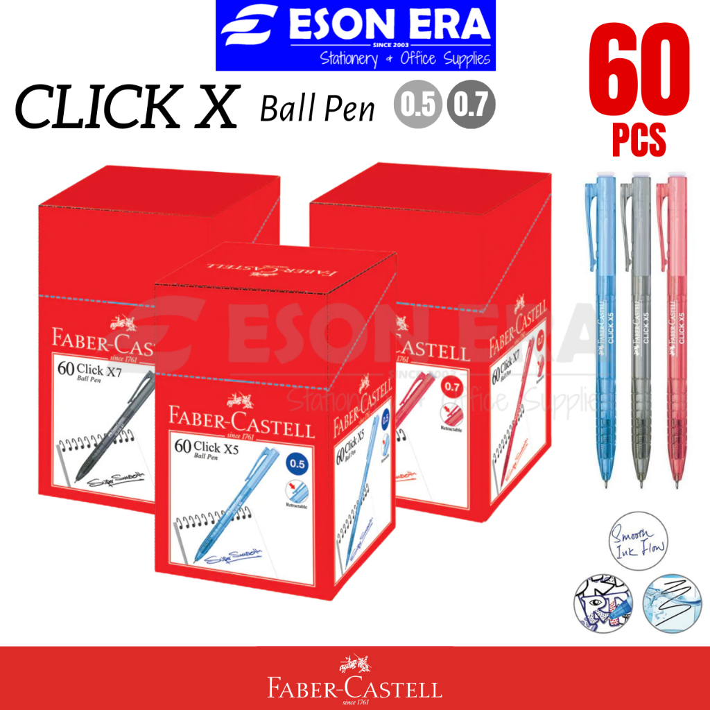 Faber-Castell Click X Ball Pen Retractable (60pcs/box) Click X5 0.5mm / Click X7 0.7mm Bundle ...