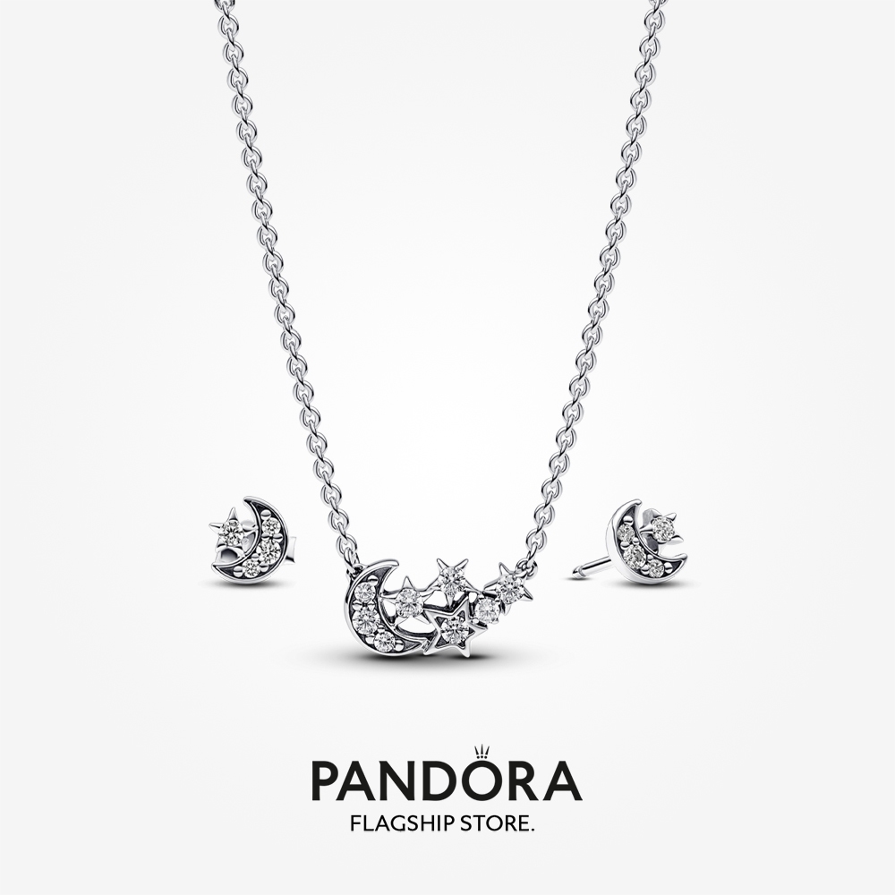 Pandora Stars & Moon Necklace & Earring Set (45CM) | Shopee Malaysia