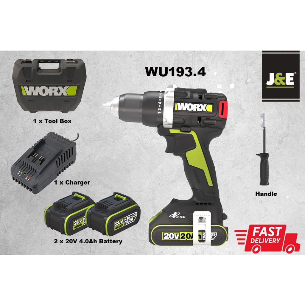NEW POWERFUL DRILL WORX PROFESSIONAL WU193 20V Cordless Battery Drill ...