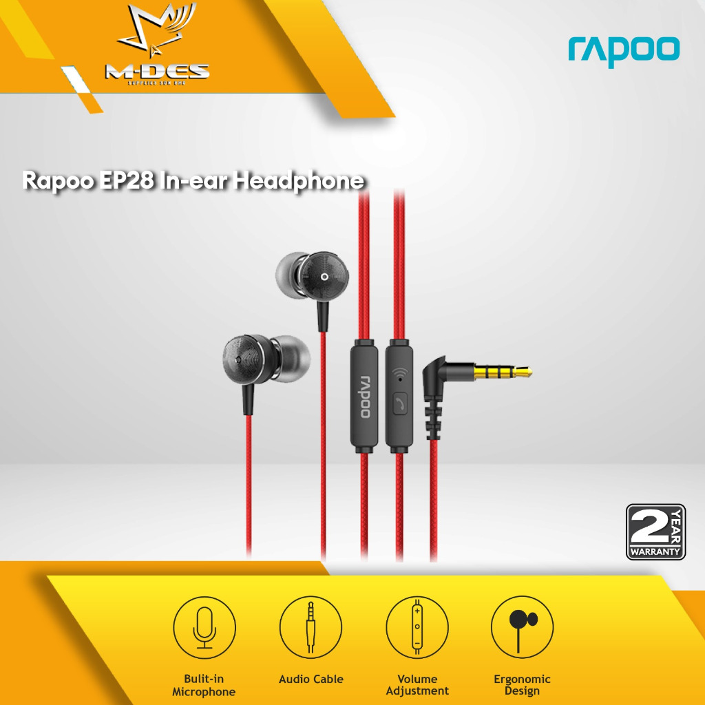 Rapoo EP28 In-Ear Headphone 3.5mm Audio Wired Earphone Built-in ...