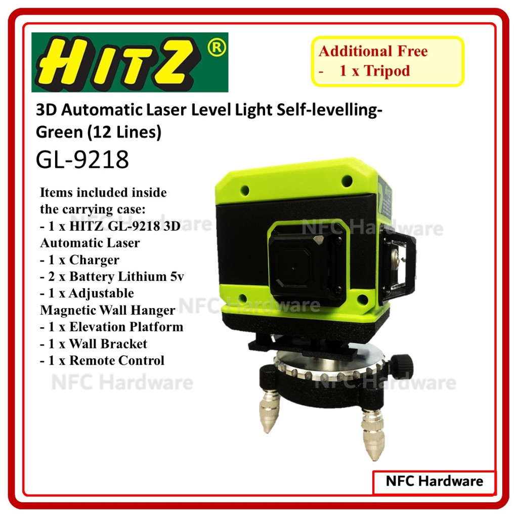 HITZ GL-9218 3D Automatic Laser Level Light Self-levelling - Green (12 ...