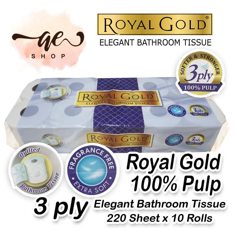 Tisu Tandas (100% Pulp Royal Gold Elegant Bathroom Tissue) 220 Sheet x ...