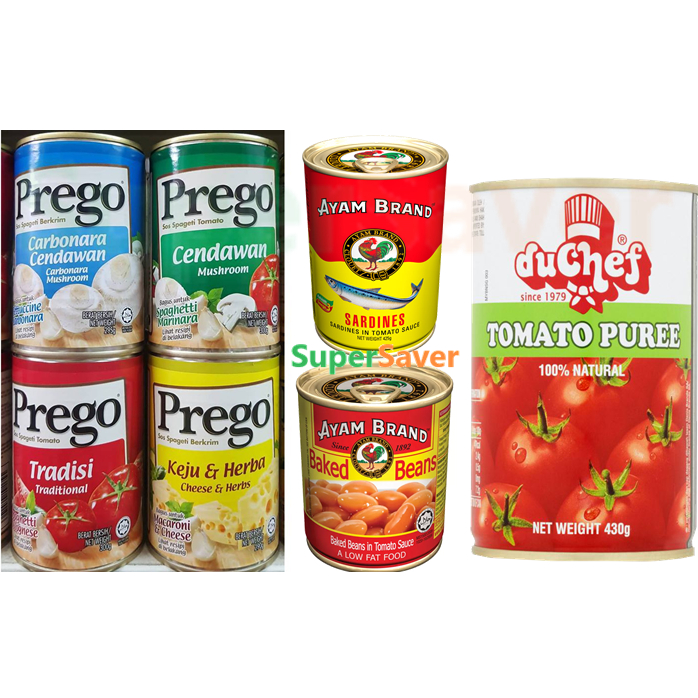 Duchef Tomato Puree/ayam brand kacang panggang/Prego Carbonara Mushroom ...