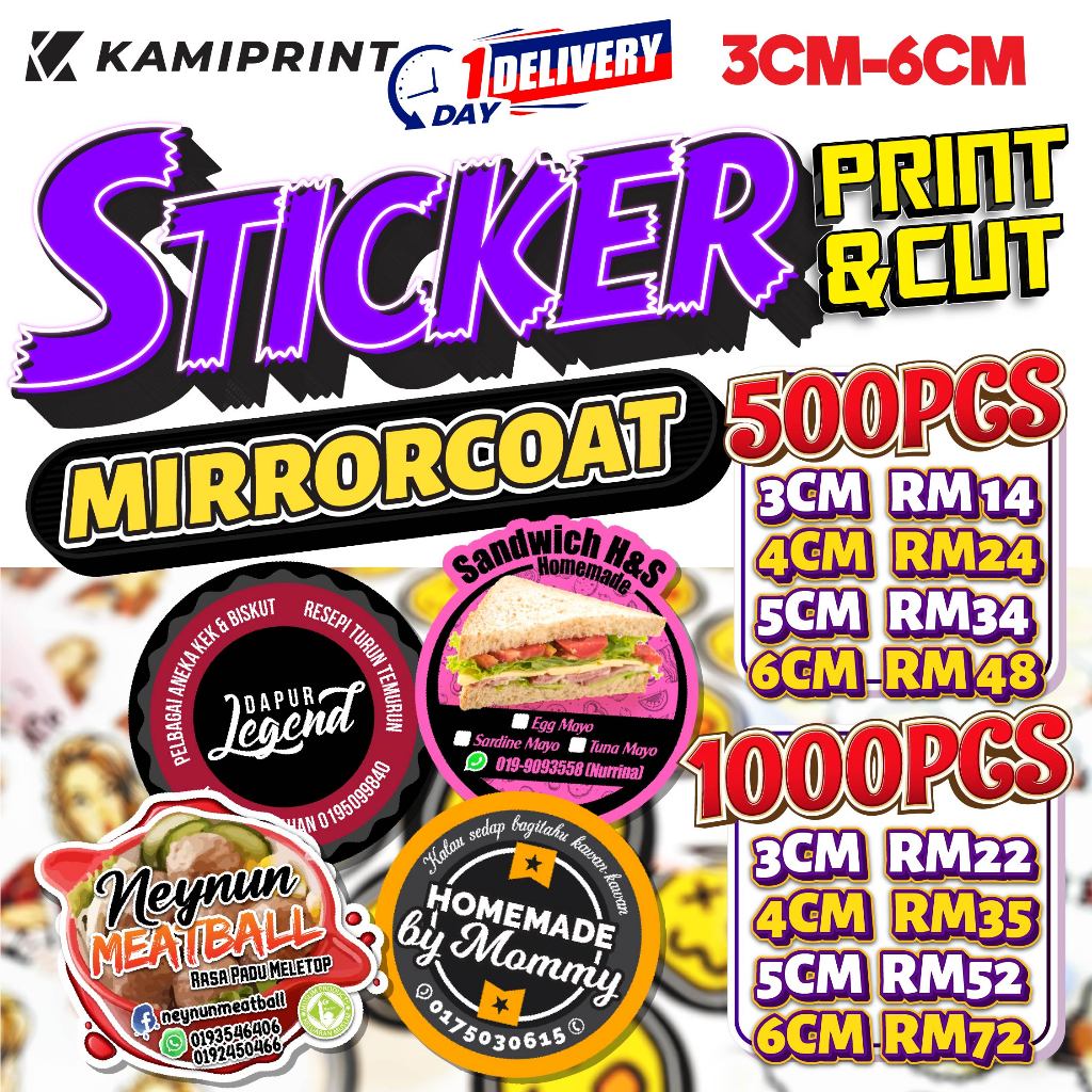 📢500PCS & 1000PCS MIRROCOAT STICKER @ LABEL PRODUK [ 3CM/4CM/5CM/6CM ...