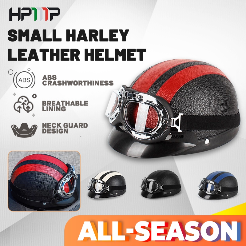 Harley Retro Synthetic Leather Half Face Motorcycle Open Face Helmet ...