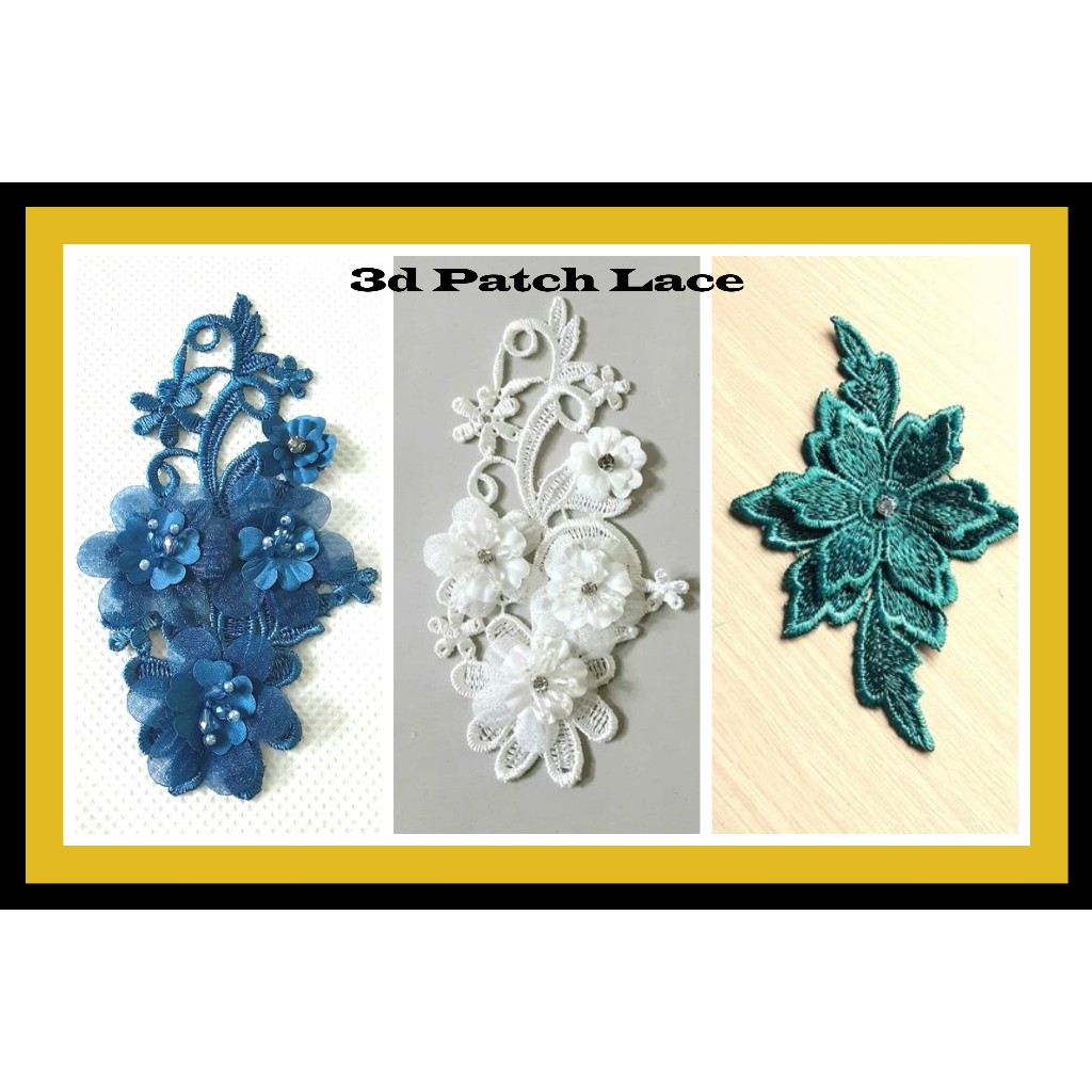 1pc/Patch Lace + Diamond Bling Lace Tampal 3d Floral Patch Lace Renda ...