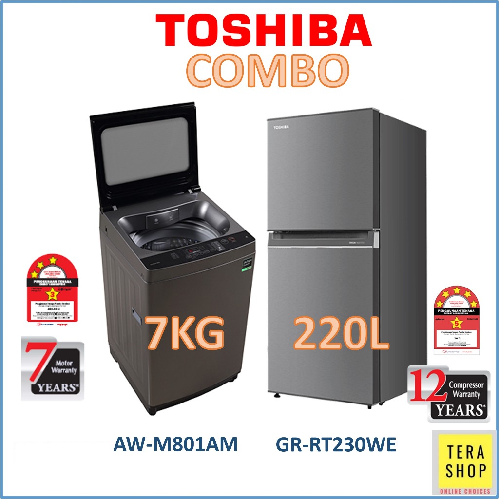 【COMBO】Toshiba 220L Peti Sejuk Refrigerator + 7KG AW-M801AM(SG) Washing ...