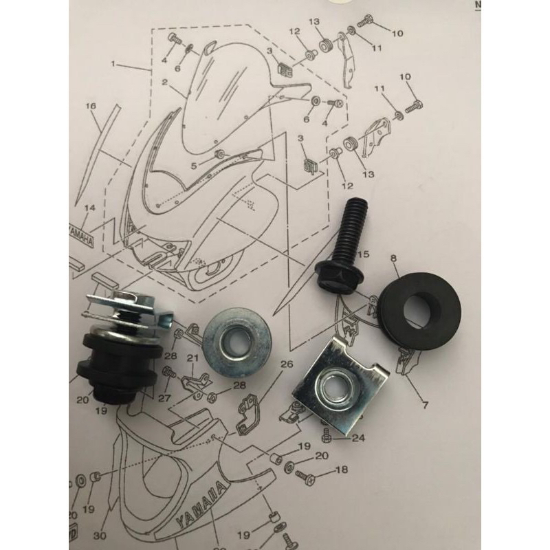 SKRU SCREW BOLT 10 GETAH GROMMET BUSH COLLER CLIP UNTUK BREKET FIRING ...