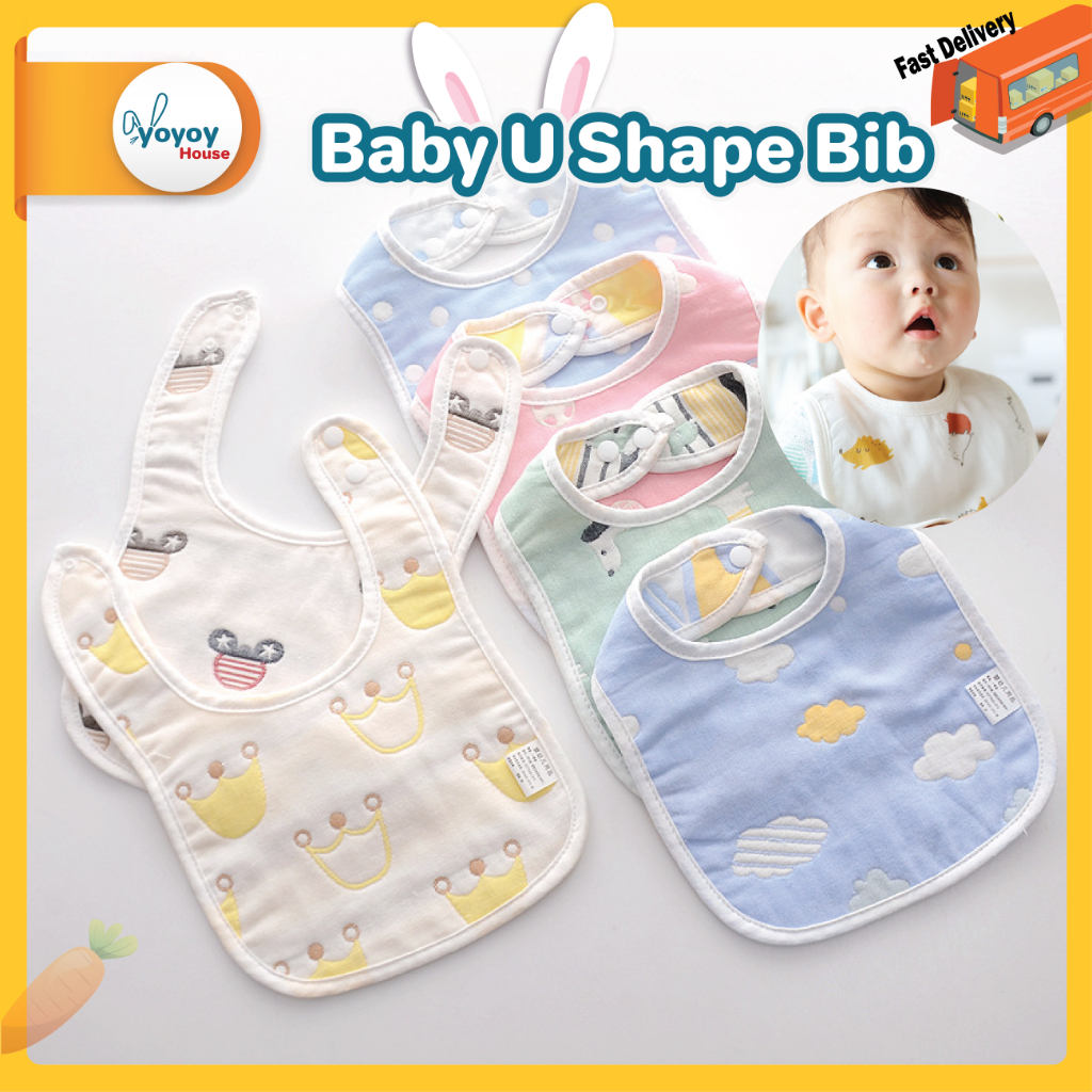 (Yoyoy) Baby bib u shape 6 layers muslin cotton bibs cartoon feeding ...
