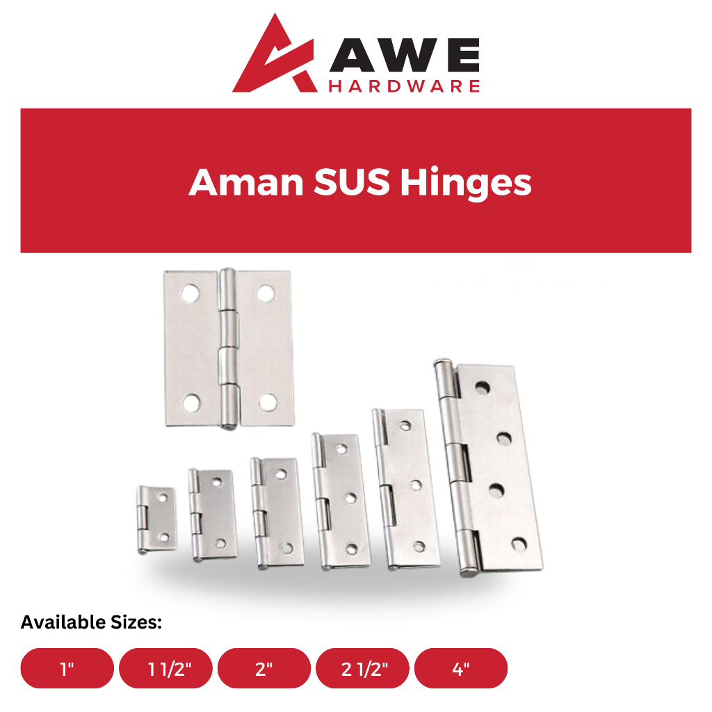 Door Hinges SUS Stainless Steel Aman Hinges Door Cabinet Engsel Besi ...