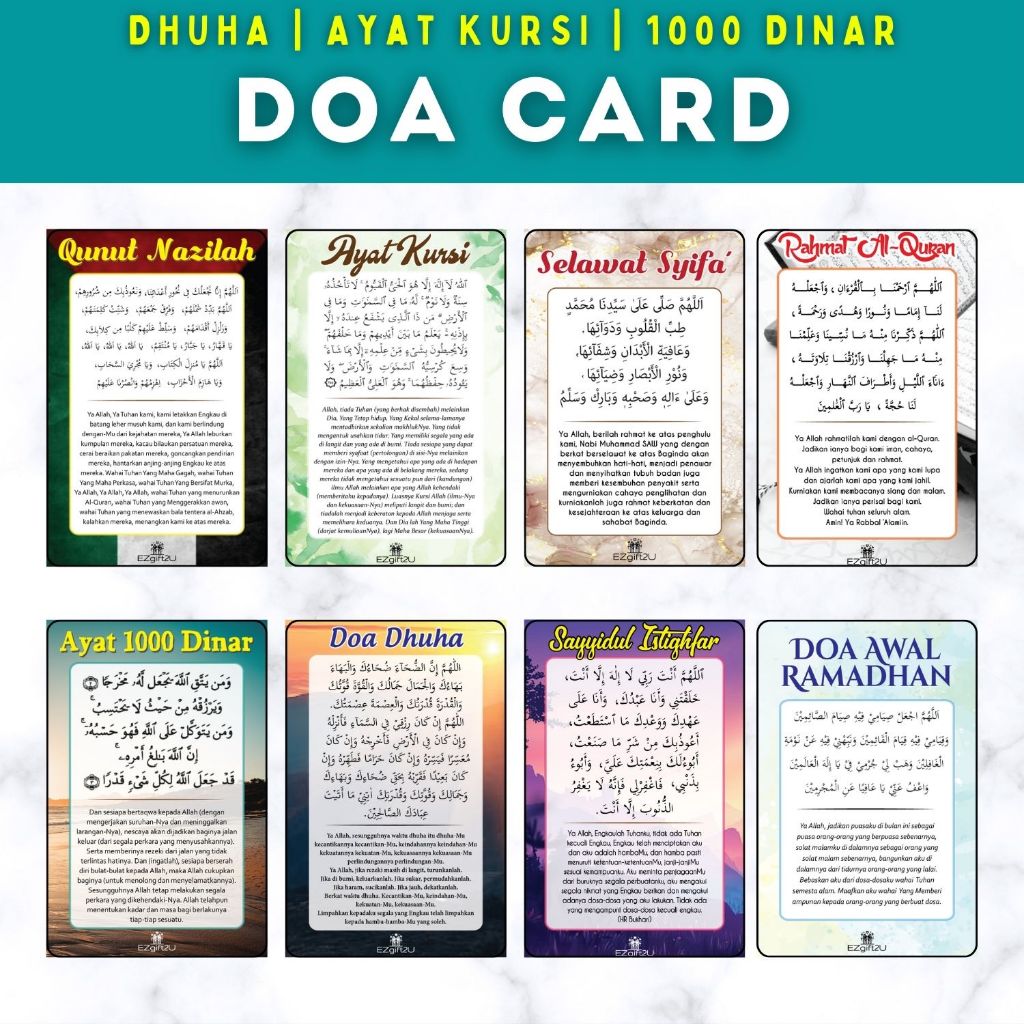 MINI DOA CARD | Islamic Ayat Kursi 1000 Dinar Dhuha Qunut Nazilah ...