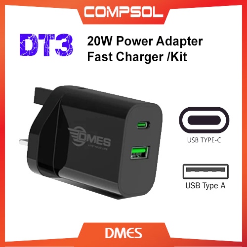 DMES DT3 USB 3.0 20W Fast Charger Kit (TYPE C TO TYPE C CABLE) | Shopee Malaysia