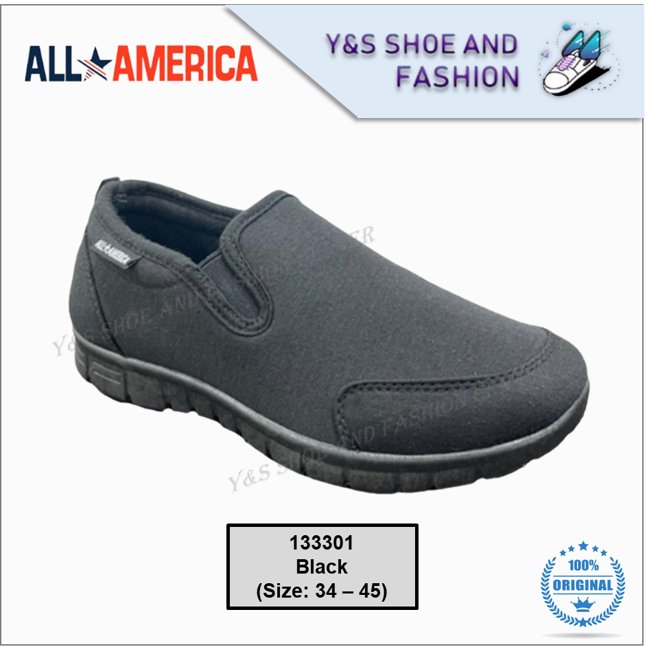 ALL AMERICA Secondary Black School Shoes Slip On | All America Kasut ...