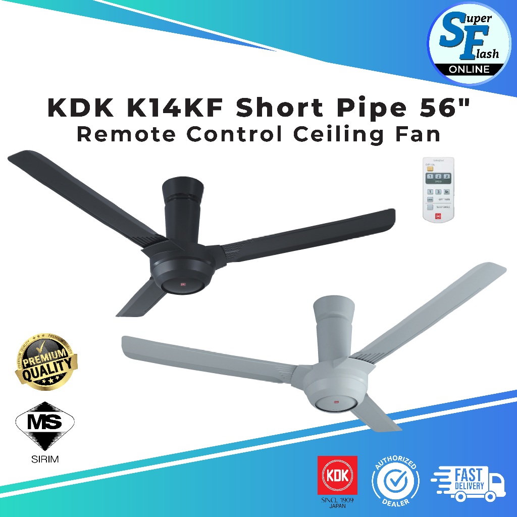 KDK K14KF-GY / K14KF-BK Short Pipe Remote Control Ceiling Fan 56" (Grey ...