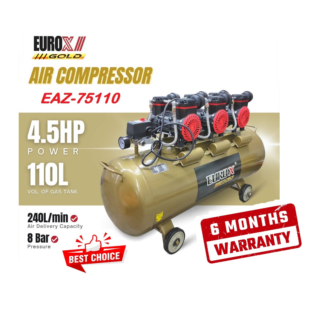 Euro-X Gold EAZ 110-Litre 4.5Hp Silent Oil-Free Air Compressor | Shopee Malaysia