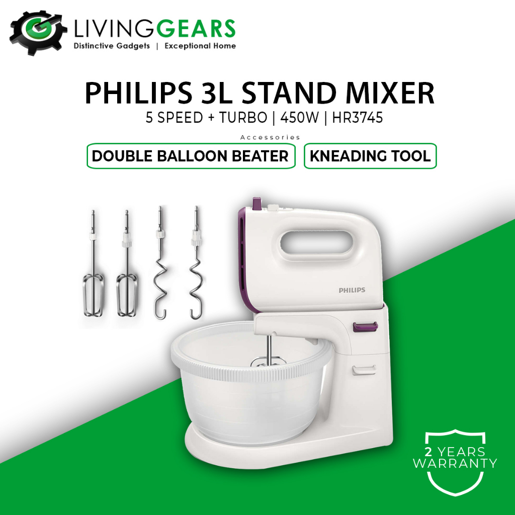 Philips 3L Stand Mixer 5 Speed + Turbo Function (HR3745/11) HR3745 ...