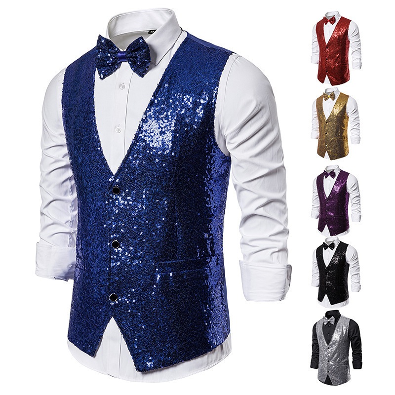KL Limited stock ~ Men Sequin Vest Stage Performance Host Singer Vest c ...