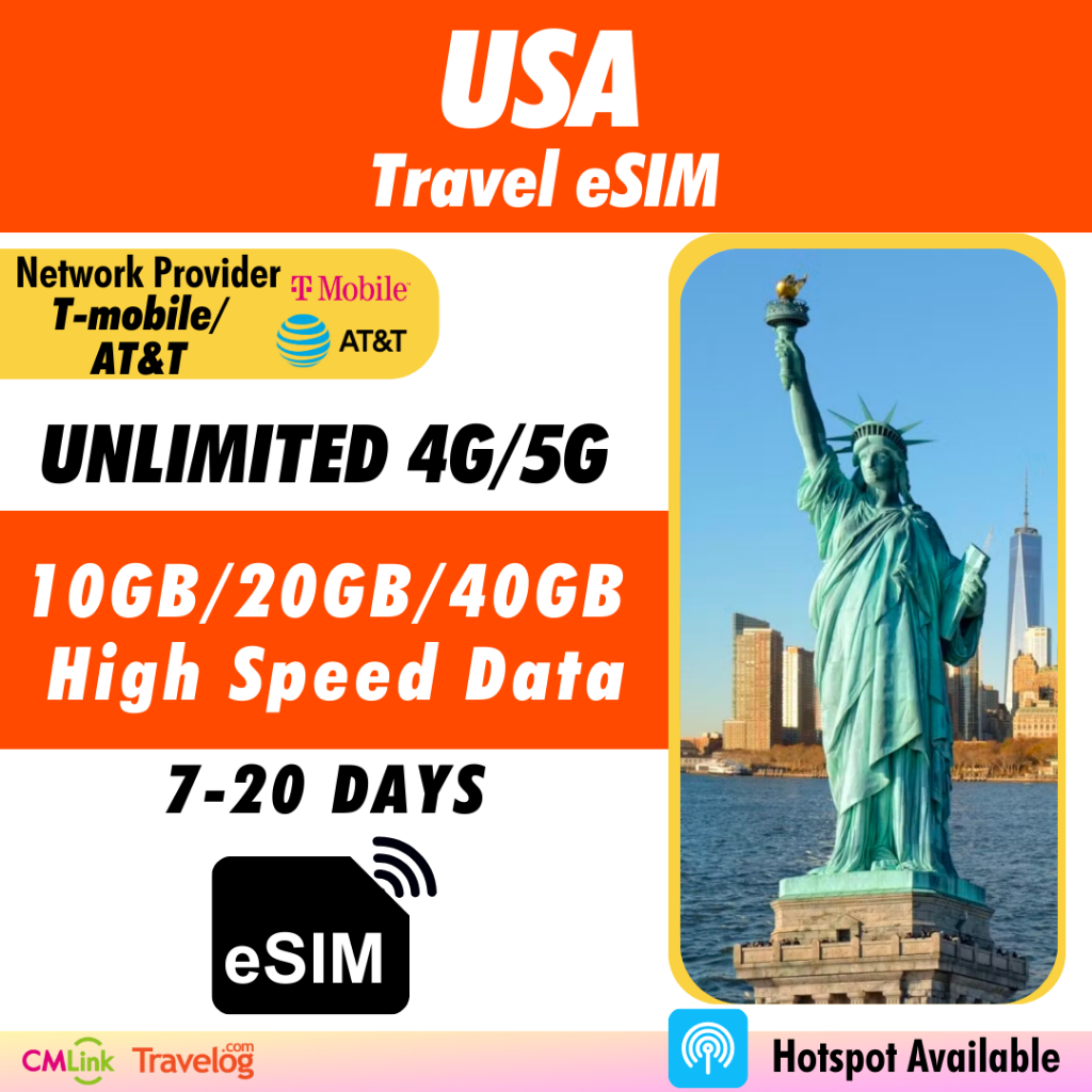 [USA eSIM] [7-20 Days] 4G High Speed Unlimited Data Travel Prepaid eSIM ...