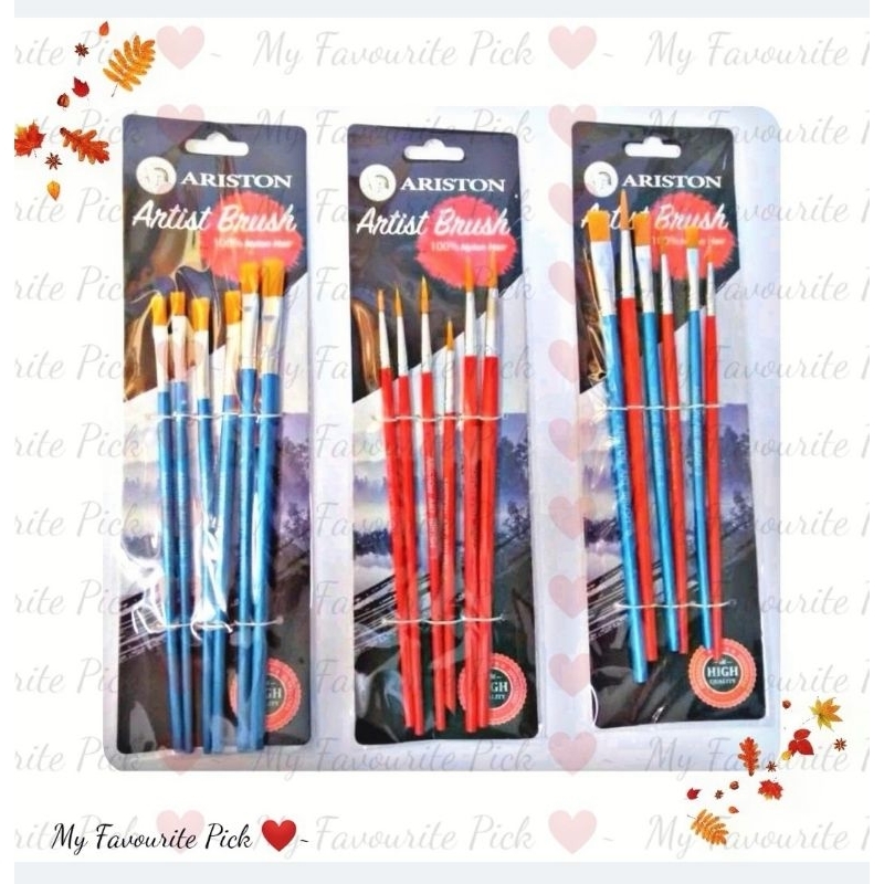 ARISTON Nylon Artist Paint Brush Set@6pc (Flat / Round / Mix Brush) | Shopee Malaysia