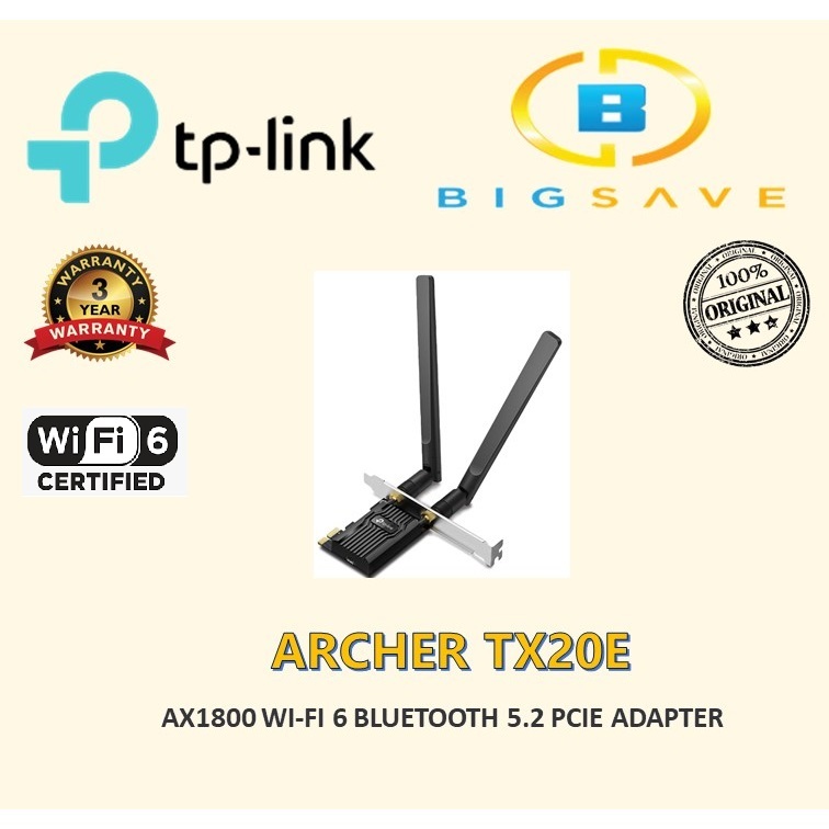 TP-LINK ARCHER TX20E AX1800 WI-FI 6 BLUETOOTH 5.2 PCIE ADAPTER | Shopee ...