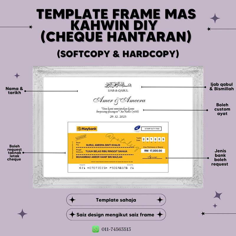 TEMPLATE DIY FRAME MAS KAHWIN (CEK HANTARAN) SOFTCOPY&HARDCOPY | Shopee ...