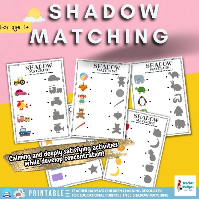 [ PRINTABLE / PDF ] Shadow Matching Activities | TN53 | Preschool ...