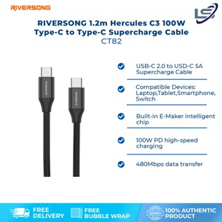 RIVERSONG 1.2m Hercules C3 100W Type-C to Type-C Supercharge Cable CT82 ...