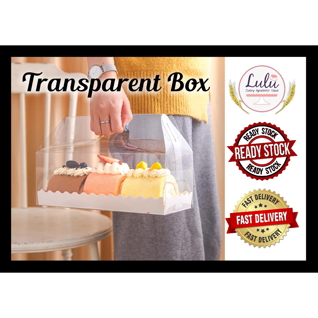【Ready Stock】Transparent Cake Box Swiss Roll Box With White Tray Egg ...