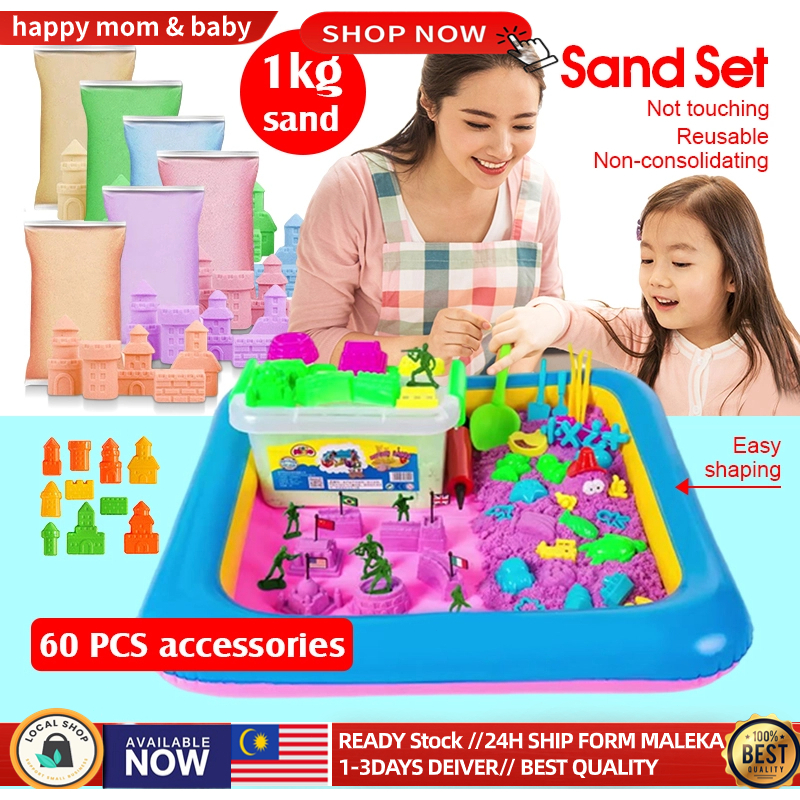 【READY STOCK】63PCS 1kg THE SAND Dynamic Sand Eco Space Sand Castle Play ...