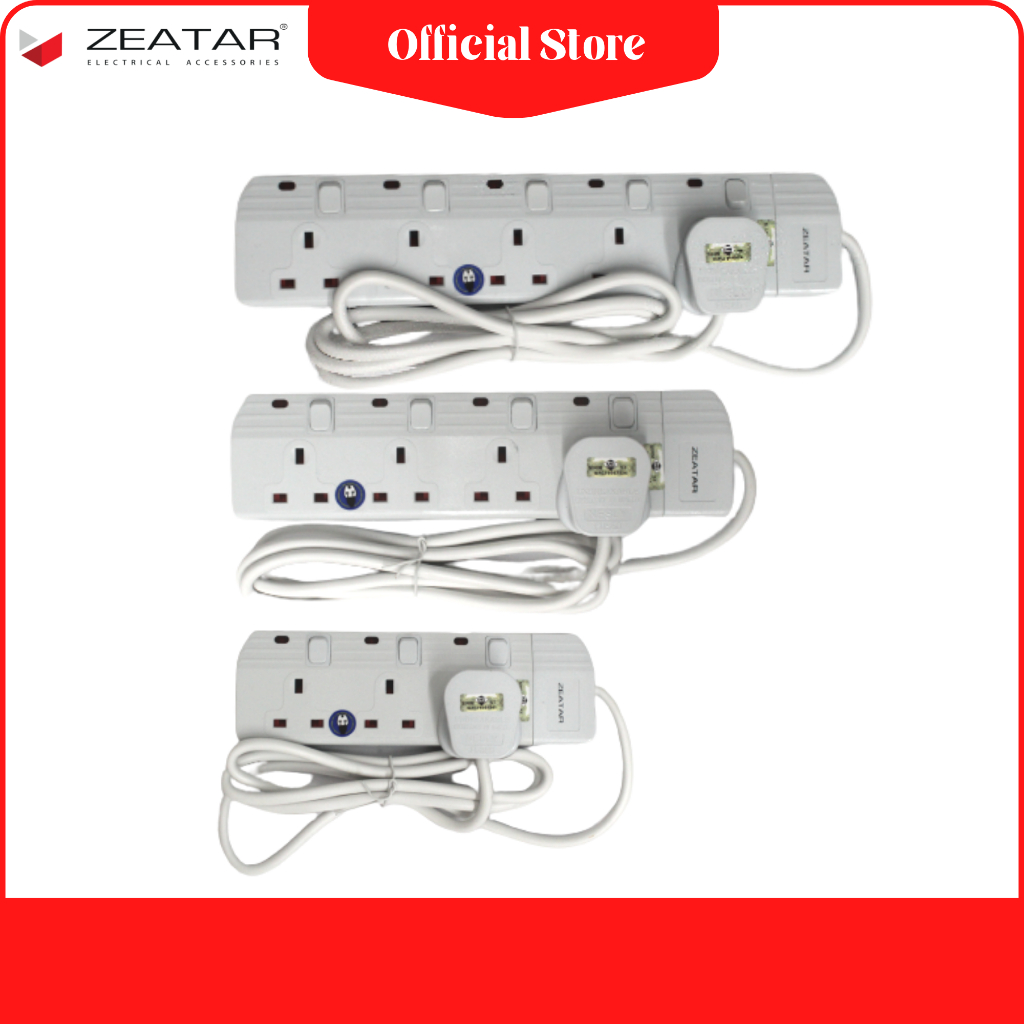 ZEATAR Standard 3 Pin Portable Extension Trailing Socket 3/4/5 Way 2 ...