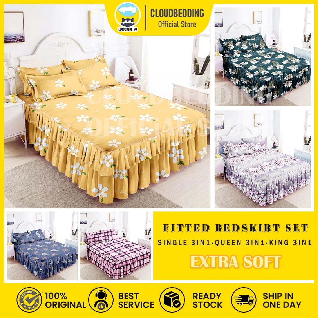 3IN1 Cadar Ropol Set Super Single/Queen /King Bedsheet 3IN1 Bed Skirt ...