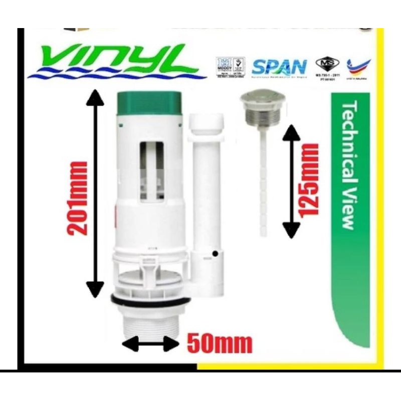 SALE!! TPE-6111 50MM VINYL Single Push Button Flush Outlet Valve ...