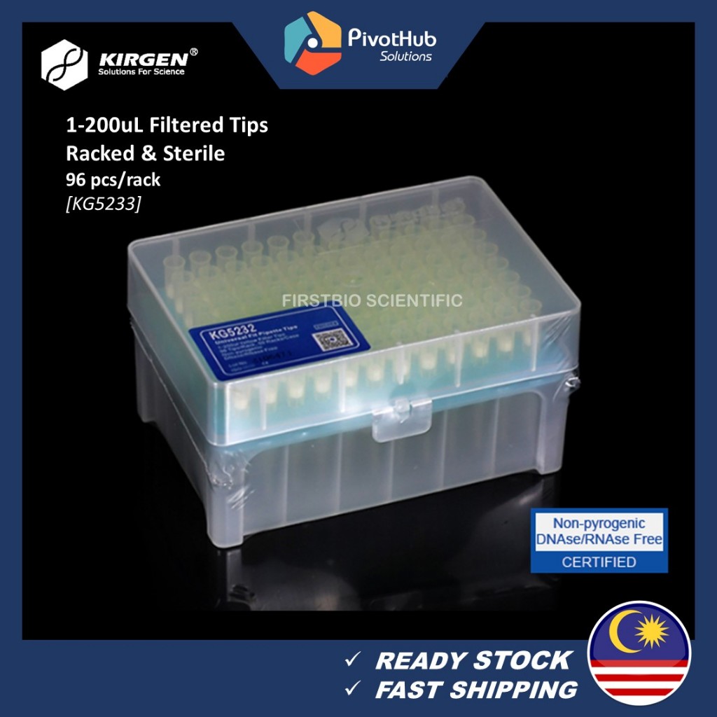 KIRGEN 200uL Filter Tips 1-200uL Racked & Sterile Filtered Tips ...