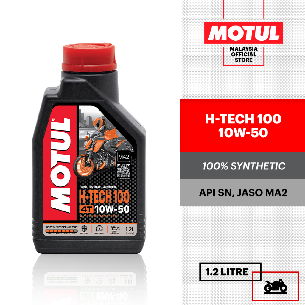 MOTUL H-Tech 100 4T 10W50 Synthetic Motorcycle Engine Oil (1.2L ...